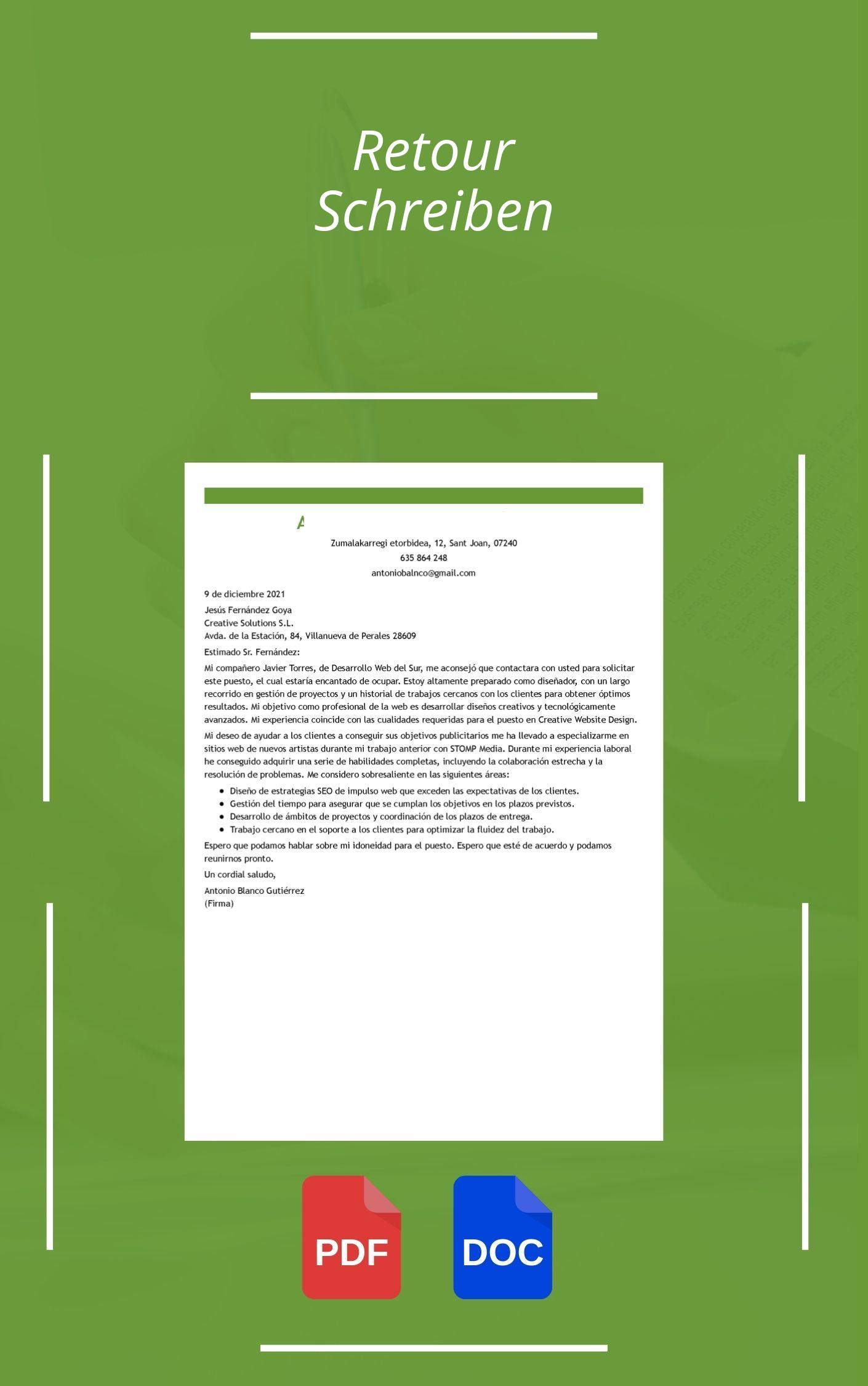 Retour Schreiben Vorlage - Muster